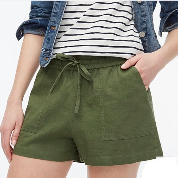 J. Crew | Shorts | J Crew Linen Drawstring Shorts In Utility Green ...